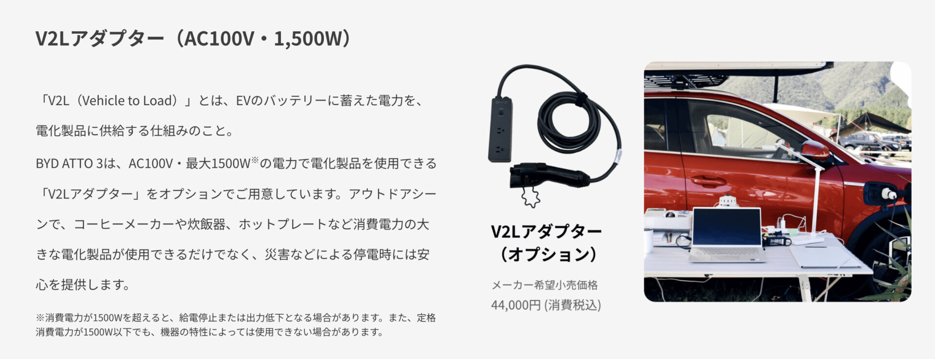 BYD V2L ケーブルの実験